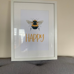 Bee Happy Art Print Cute Nature Nursery Decor Poster Yellow - Etsy
