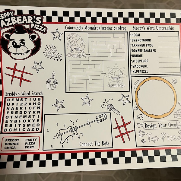 FNAF Pizza Party Activity Sheet Placemat; Freddy Fazbear Placemat; Five ...