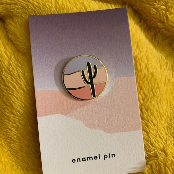 Saguaro Sunset Enamel Pin. 1 Round Saguaro Cactus Gold Hard Enamel Pin ...