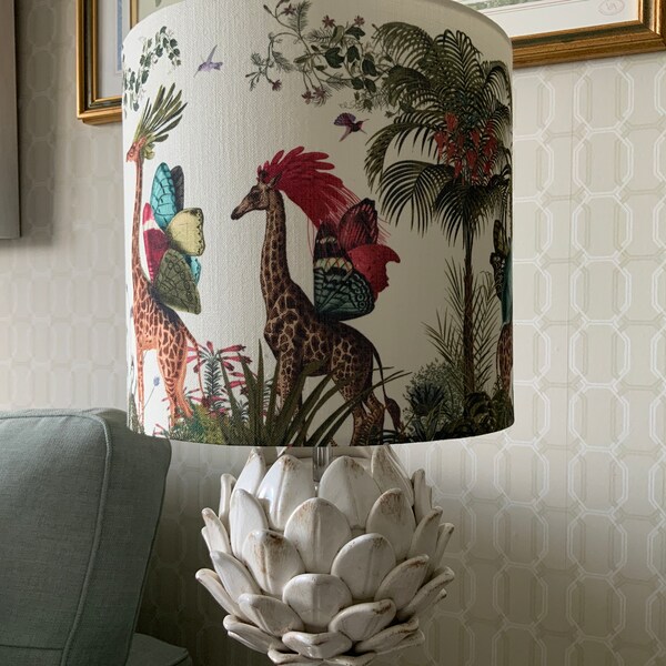 Lamp Shade Tropical Giraffes Bright Drum Lampshade Giraffe Decor Jungle ...