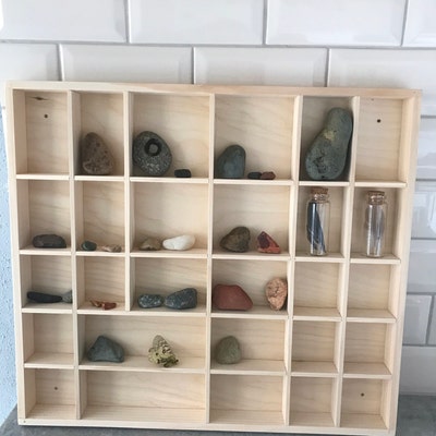Large Wooden Display Unfinished 28 Compartments Wood Shelf - Etsy