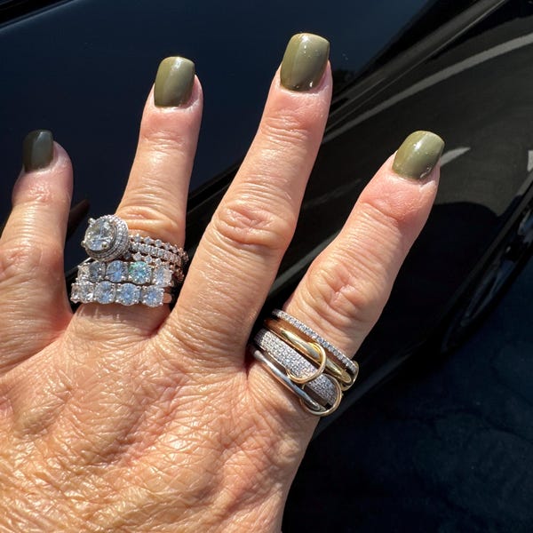 14K Gold and White Gold Multi Link Connected Ring, Stacking Rings With ...