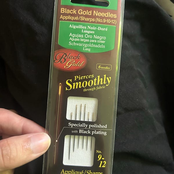 Clover Black Gold Hand Sewing Sharp/applique Needles, No 9, 10, & 12 ...