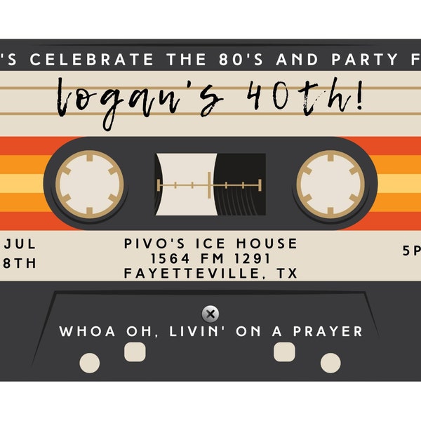 RETRO Cassette Tape Invite, 40th 30th Birthday Invitation Template ...