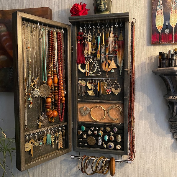 Jewelry Cabinet/ Armoire / Earring Display/ AQUA Stain Jewelry Storage ...