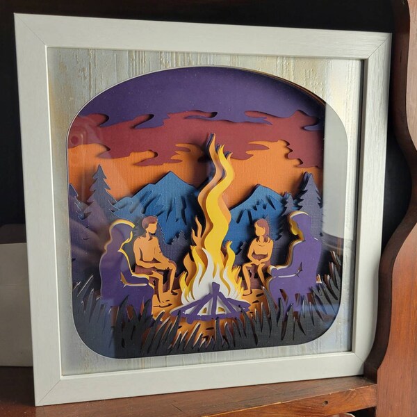 Camp Fire Shadow Box SVG Template, Mountain Forest Hiking 3D SVG ...