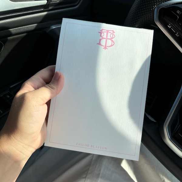 Personalized Pink Monogram Stationery, Women Flat Notecard Set ...