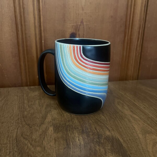 Colorful Rainbow Wave Mug on Dark Clay 4 - Etsy