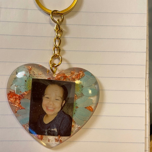 Resin Photo Keychain Heart Heart Keychain Photo Keychain Custom ...