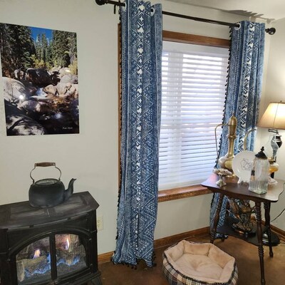 Blue Boho Style Curtains, Cotton Linen Curtains, Boho Decor, Boho ...