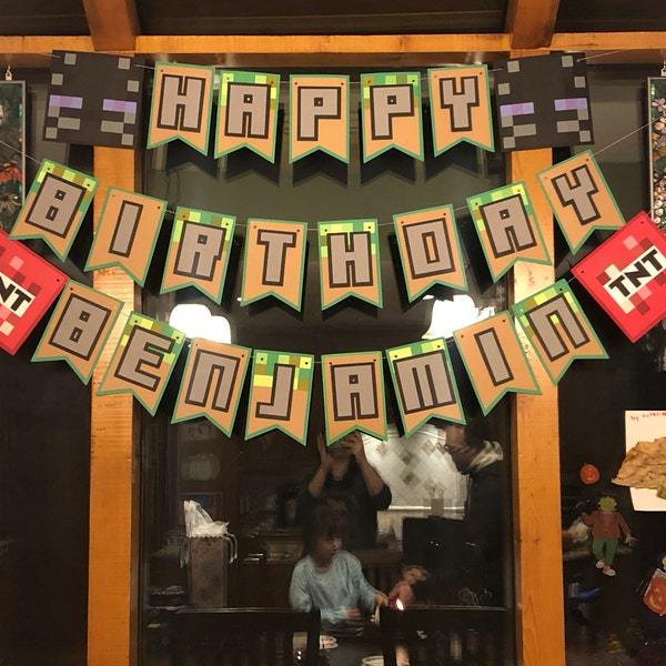 Pixel Party Mine Inspired Creep Craft TNT Birthday Banner - Etsy