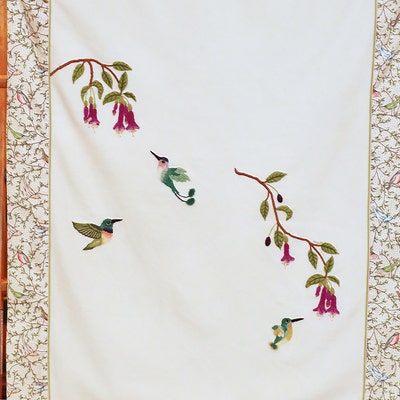 Exotic Bird & Flower Hand Embroidery Pattern, Hummingbird ...