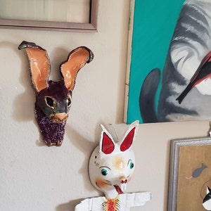 Pretty Pinky Red Handmade Ceramic Wall Rabbit Jackrabbit Hare One of a ...