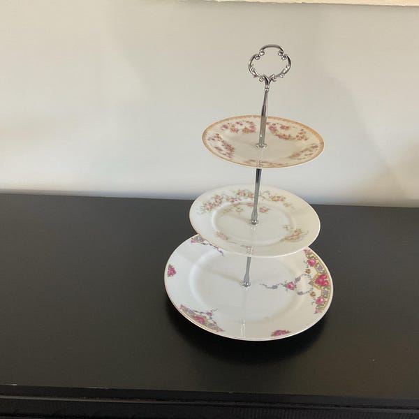 3 Tier Cake Stand English Bone China Tiered Plates, Wedding High Tea ...