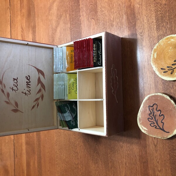 12 Compartments Tea Box, Big Wood Chest Organizer for Tea Bags ...