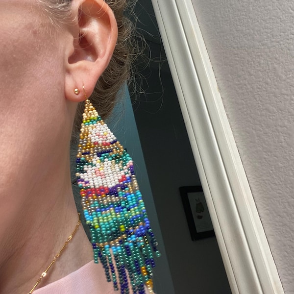 Mountain Landscape Beaded Earrings Fireweed Flowers Beadwork Earrings ...