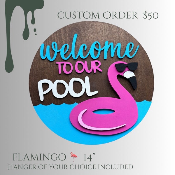 Welcome to Our Pool Flamingo Float, Digital Download, Round Door Hanger ...