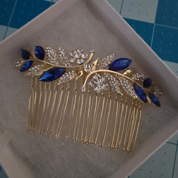 Blue Sapphire Hair Piece Crystal Hair Comb Floral Bridal Hair ...