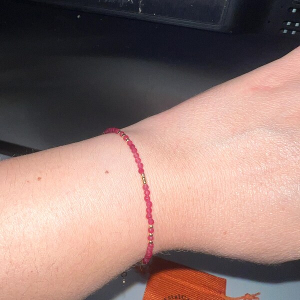 Ruby Tiny Bead Bracelet Red Gemstone Skinny Bracelet Delicate Bracelet 2MM Stone Bead Minimalist ...