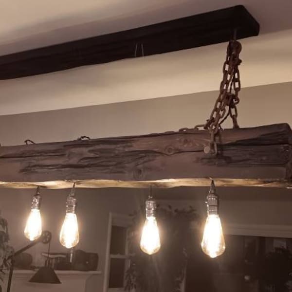 Rustic Industrial Reclaimed Beam Light Fixture/chandelier With Twisted ...