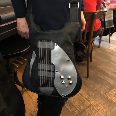 Unique Black Purse, Guitar Shaped Handbags Faux Leather, Handmade ...