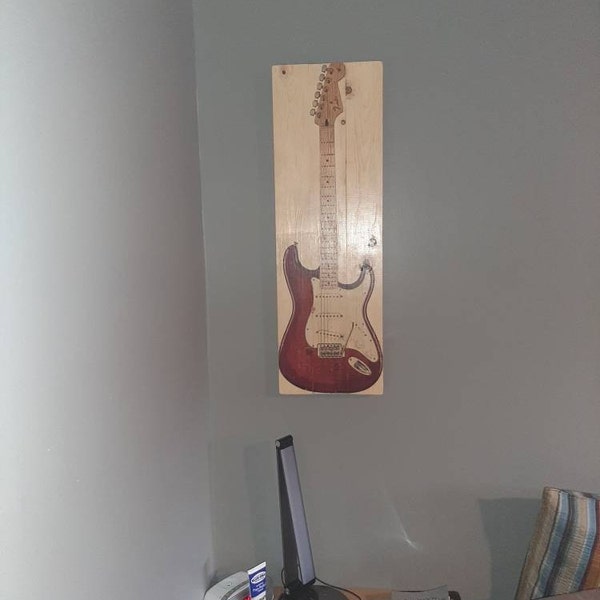 Large Guitar Wall Art Fender Stratocaster on Solid Wood Boards - 32" X ...