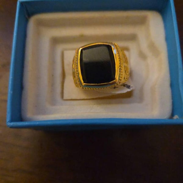 Men's Black Signet Ring, 14k Gold Statement Ring, Vintage Black Onyx ...