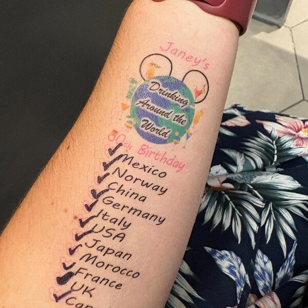 Personalised Epcot Drinking Around the World Tattoo ( Printed in UK ...