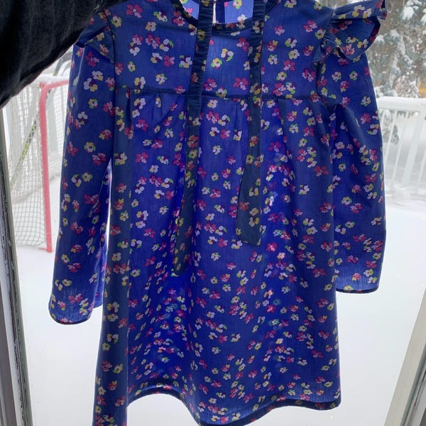 Girls A-line Dress Sewing Pattern, DIY Long Puffed Sleeve Dress, Tiered ...