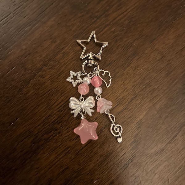 Aesthetic Y2k Beaded Pink Strawberry Korean Soda Star Keychain - Etsy