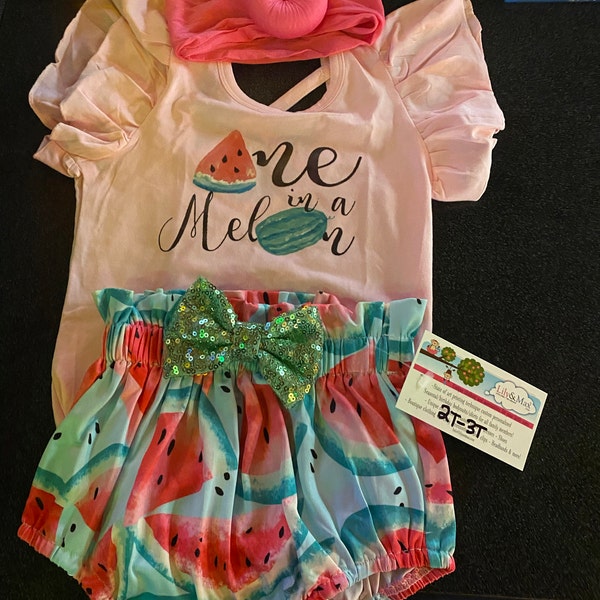 1st Birthday Watermelon Outfit, One in a Melon Birthday Girl Set ...