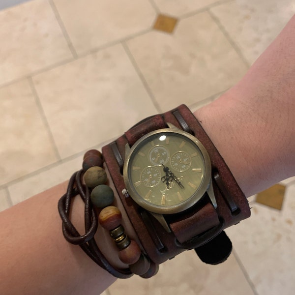 Black Boho Watch Bracelet Woman Wrist Watch Black Leather Wrap Watch ...