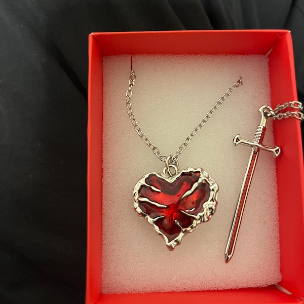 Gothic Heart and Sword Necklace, Matching Couple Necklace, Lovers ...