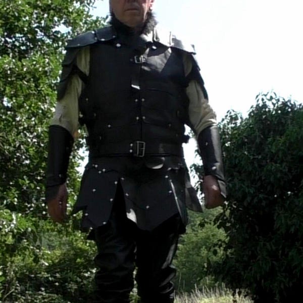 Black Leather Medieval Armour Cloak - Hooded Viking Cloak Costume for ...