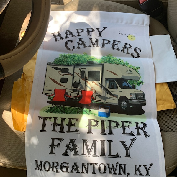 Happy Campers, Personalized Class C Motorhome Camp Flag, Camping Sign ...