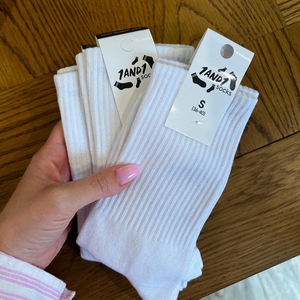 Long Plain "basic White" Socks Set of 6, White Casual Socks, Natural ...