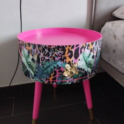 Round Leopard Print Small Coffee Table With Drawer in Grey - Etsy
