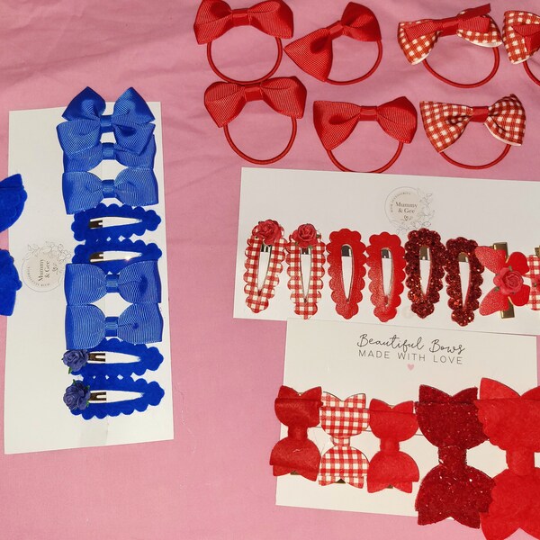 School Hair Set - Red - Hair Clips. Back to School, Gingham , Hair Set ...