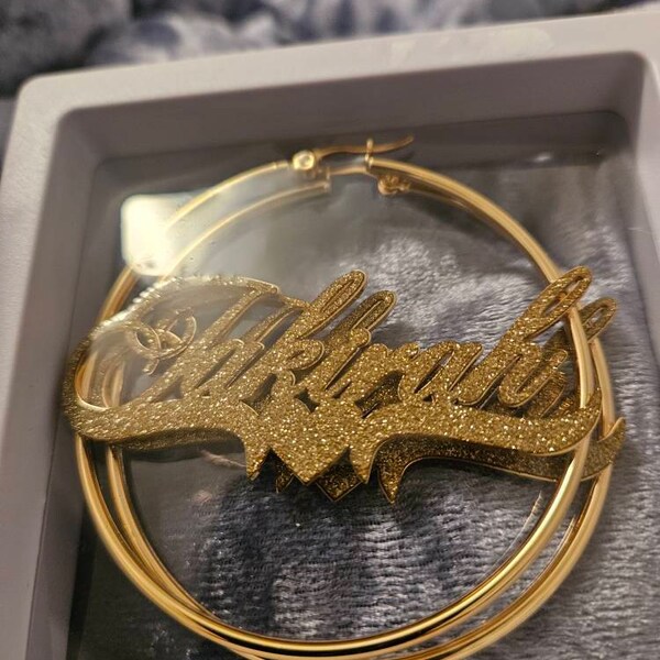 Custom Bling Name Hoop Earrings: Personalized Large Hoops, Gold Jewelry ...