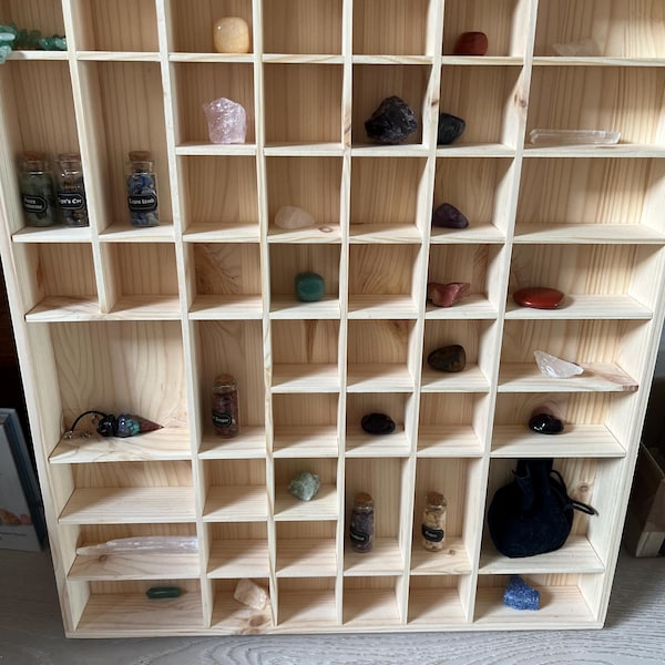 Large Wooden Trinket Display Shelf | 51 Compartments | Wall Hanging ...