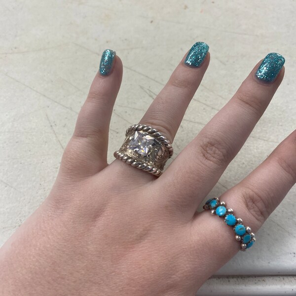 Sterling Silver Hand Engraved Western Square Stone Engagement Ring ...