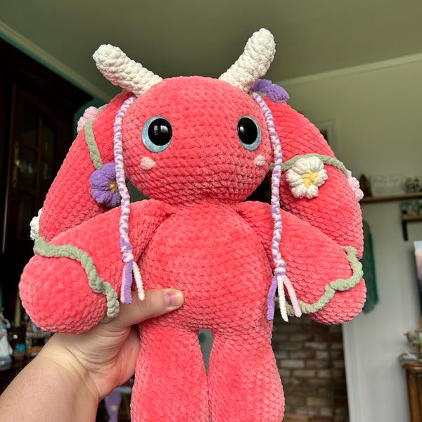 Blossom the Spring Sprite || Pink Fur Ears || Hand Painted Glitter Safety Eyes || READY TO SHIP ...