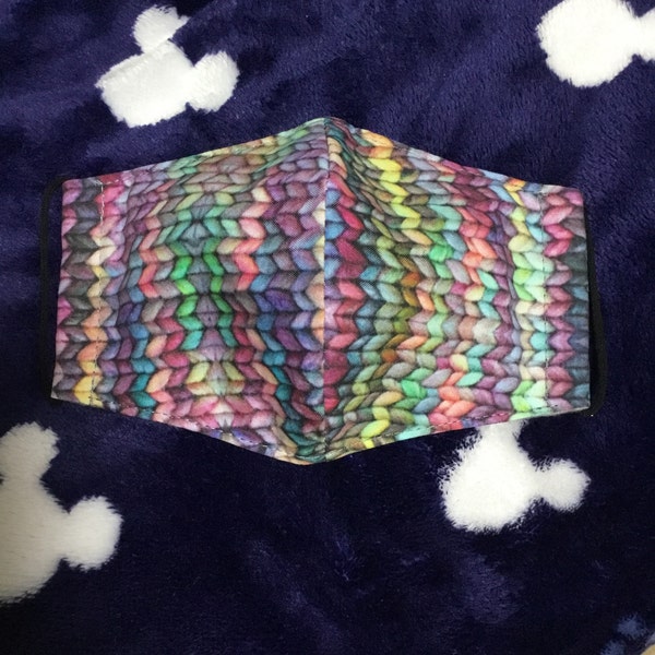 Knit and Purl Yarn Print Reusable Three-ply Face Mask With Pocket for ...