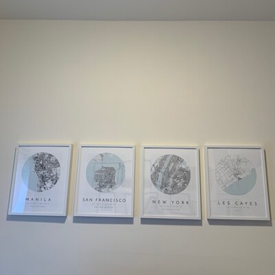 Personalized Map Print, Set of Four, Map Prints, Custom Locations, City ...