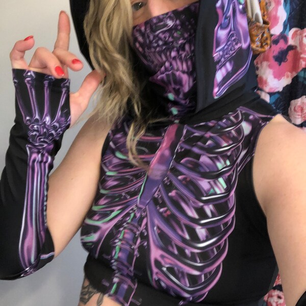 Skeleton Crop Tops for Women, Hooded Crop Top, Rave Cropped Top ...