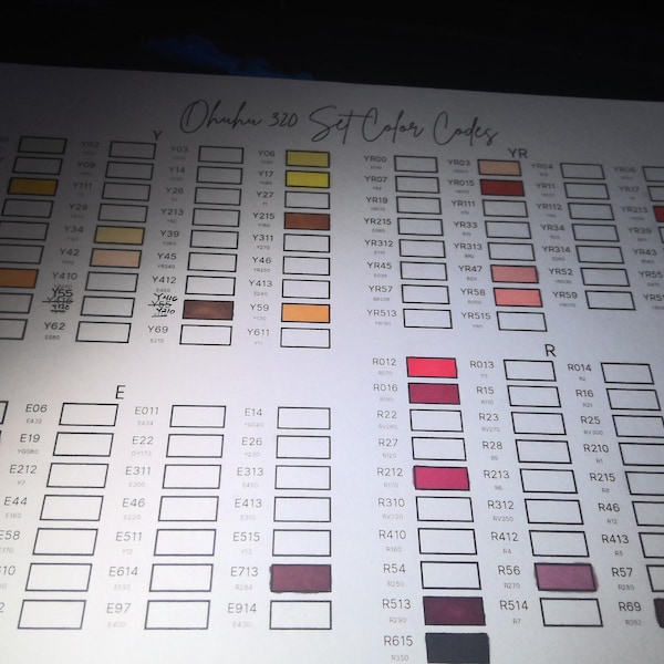 Ohuhu 320 Conversion Code Swatch Sheet | New and Old Color Codes, Ohuhu ...