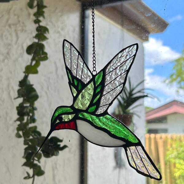 Hummingbird Stained Glass Window Hanging100% Handmade Window Decor ...