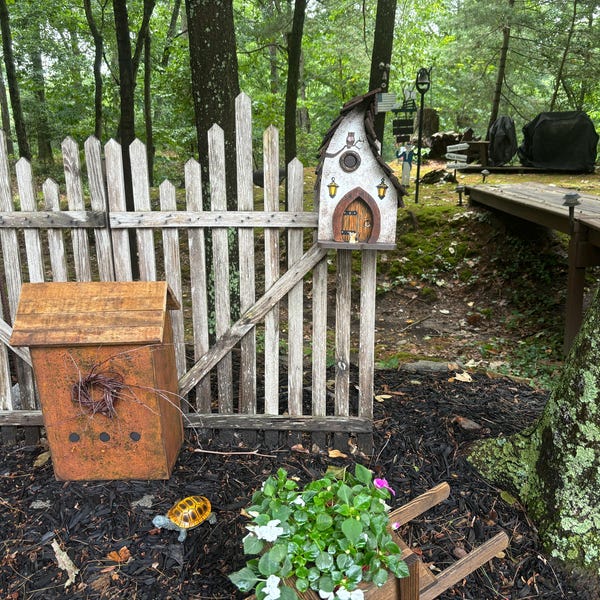Whimsical Bird House Featuring a Fox, Owl, Lantern and Fairy Door. This ...