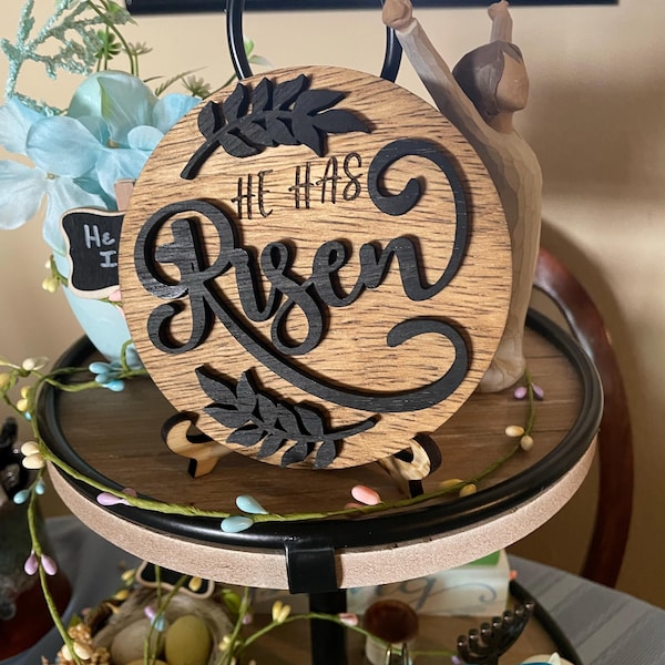 Easter Tiered Tray Decor , Easter Tier Tray , He is Risen, Religious ...