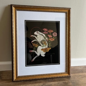 White Rabbit With Poppy Flowers Giclee Print From Original Hand ...